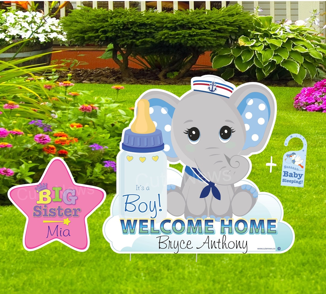 Newborn Announcement Sign Baby Arrival Sign Elephant Baby Announcement ...