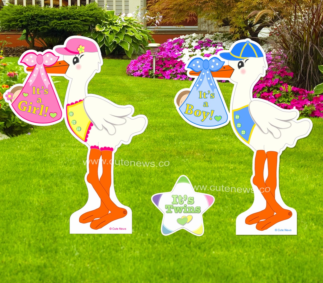 Twin Baby Stork Yard Sign: Newborn Arrival, Welcome Home Outdoor Decor ...