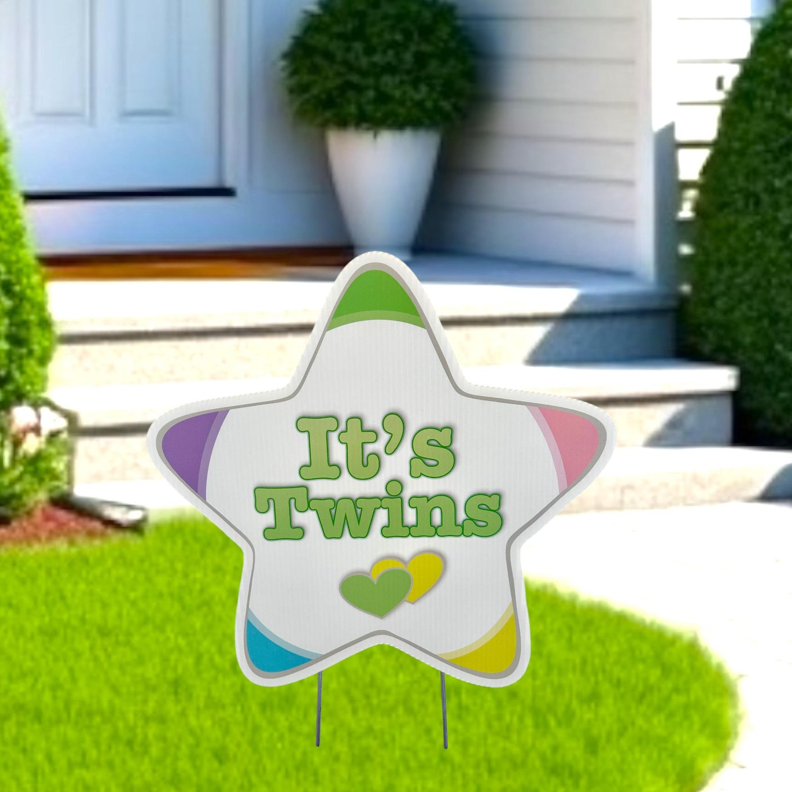 It's Twins, Triplets Star Yard Sign: Welcome Home Baby Announcement ...