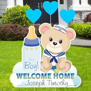 Welcome Home New Baby Teddy Bear Yard Sign, Custom Name Its a Boy ...