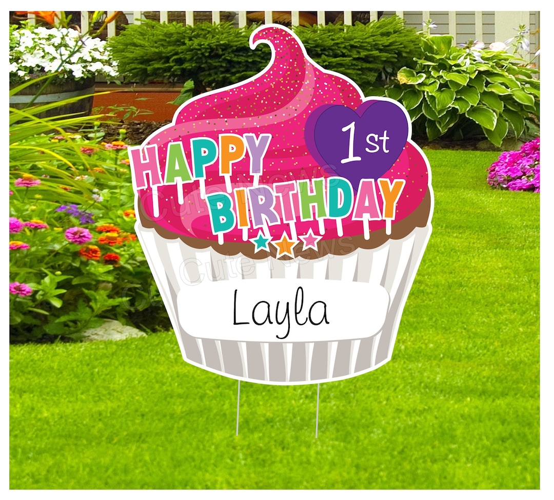 Personalized 1st Birthday Yard Sign: Outdoor Cupcake Lawn Decoration - Etsy