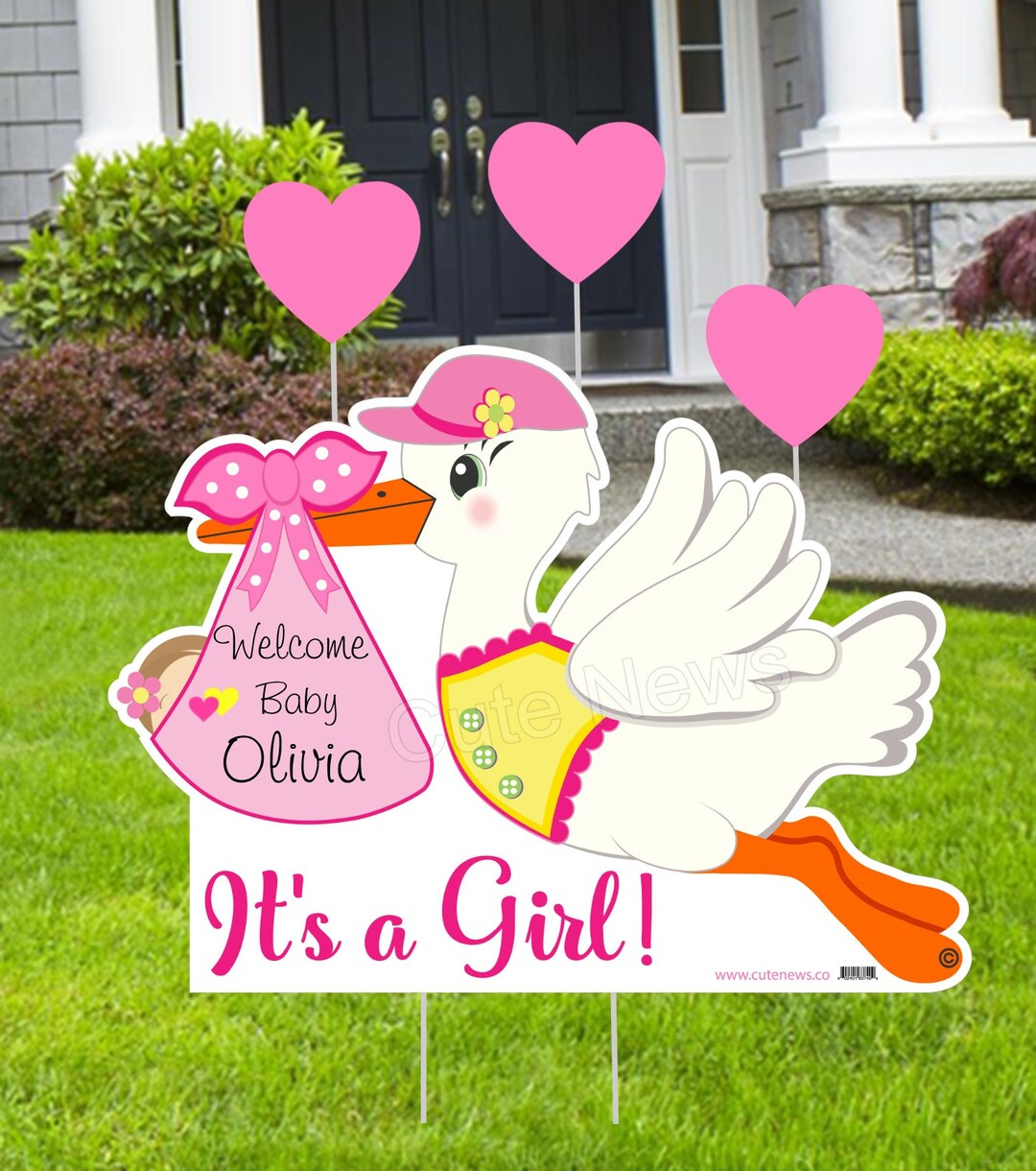 Newborn Baby Announcement Yard Sign – Personalized Stork Welcome Home ...