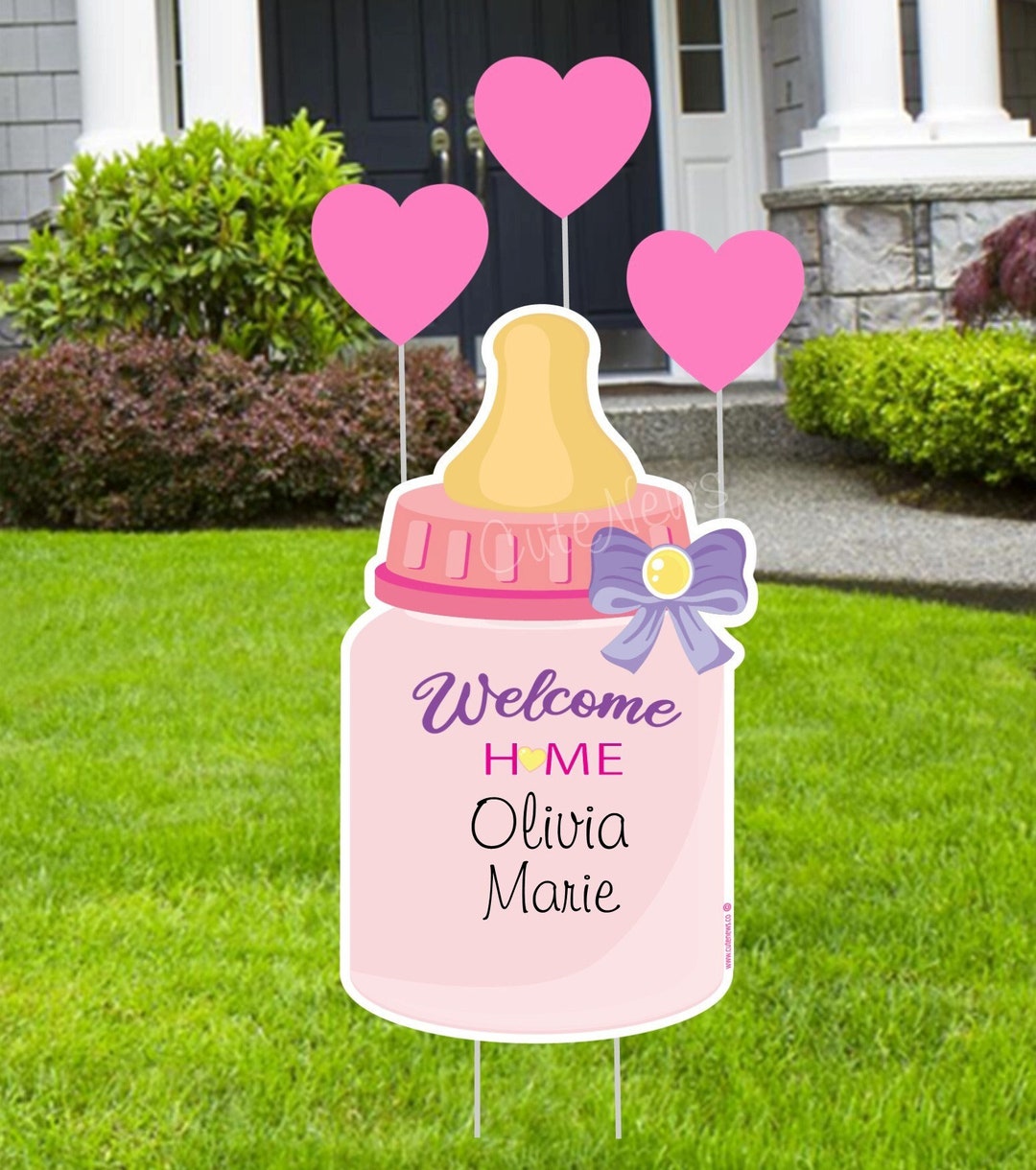 Welcome Home Baby Yard Sign, Personalized Baby Bottle Lawn Art, It’s a ...