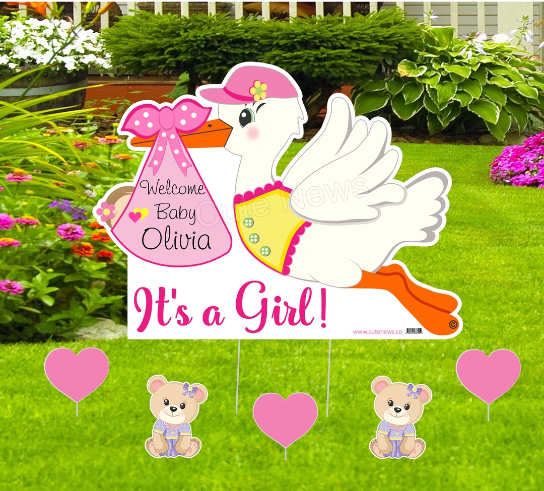 Personalized Baby Girl or Boy Stork Yard Sign: Newborn Arrival Outdoor ...