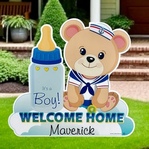 Welcome Home New Baby Teddy Bear Yard Sign, Custom Name Its a Boy ...