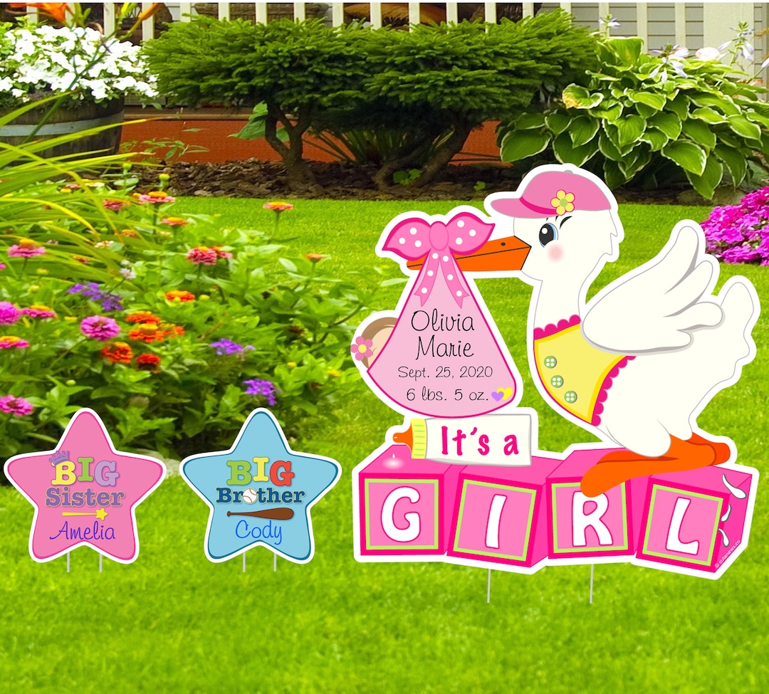 Its a Girl, Boy Lawn Decor, Baby Stork Yard Sign, Welcome Home Baby ...