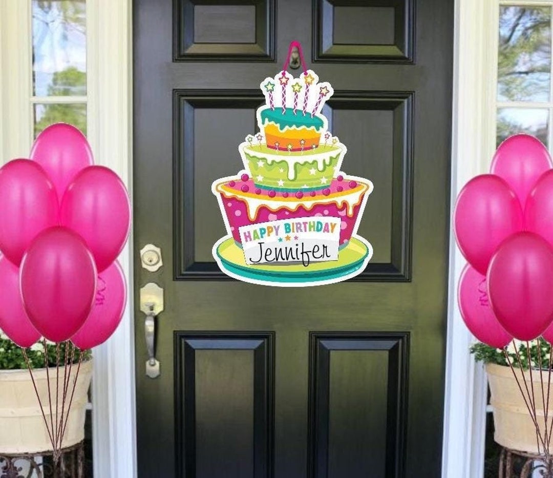 Personalized Birthday Cake Door Hanger: Custom Party Decor Sign ...