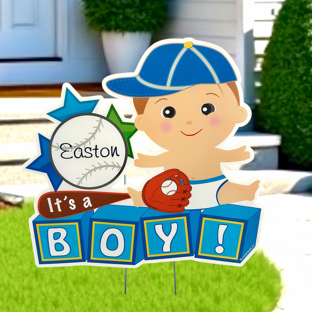 Baseball Baby Boy Yard Sign: Custom Newborn Birth Announcement ...