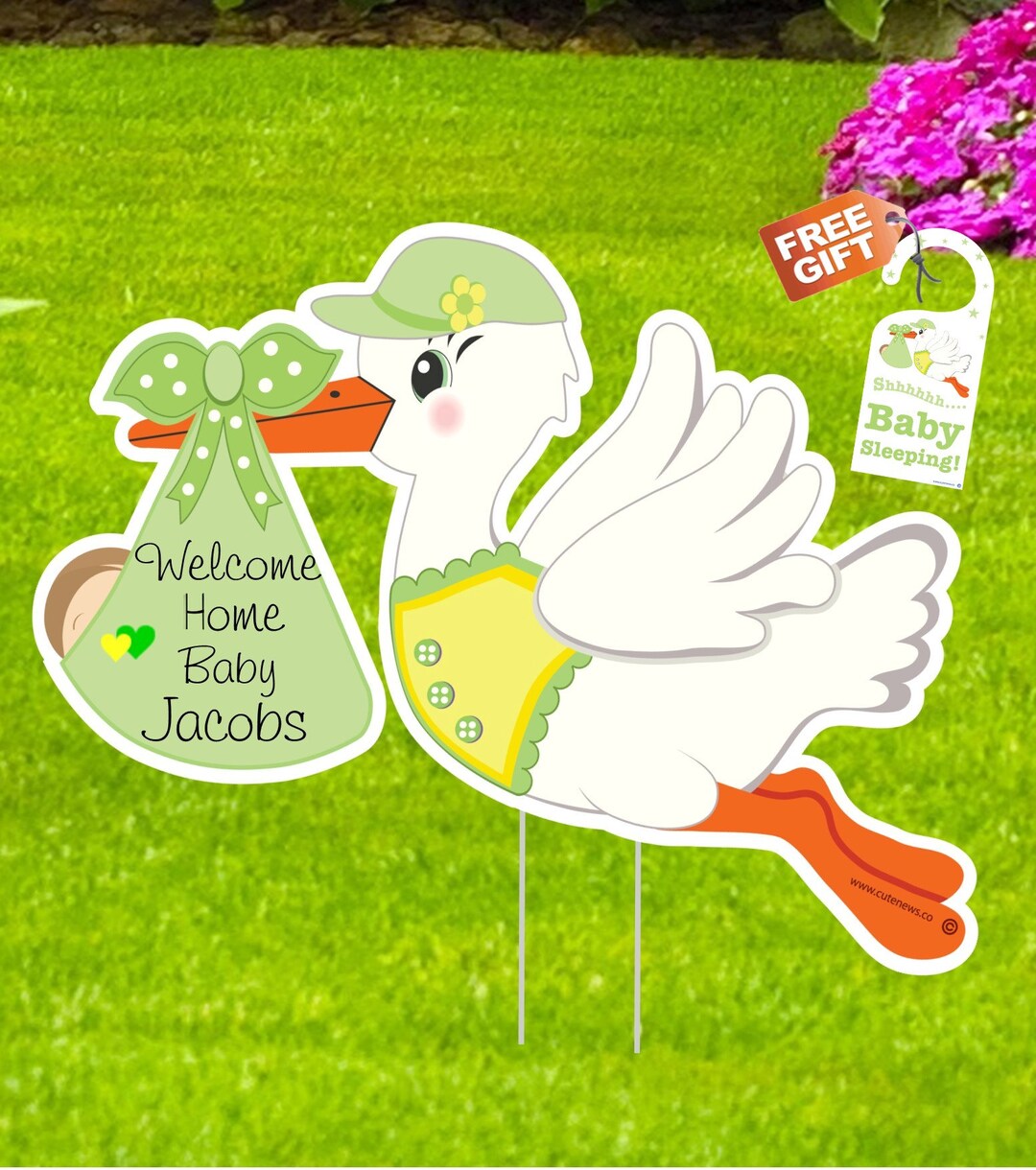 Welcome Home Baby Sign Outdoor Stork Yard Art, Newborn Announcement ...