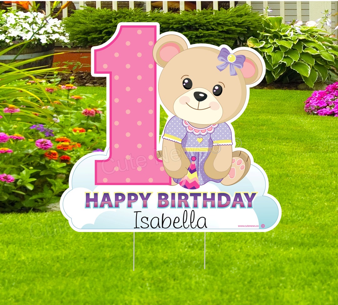 Happy First Birthday Yard Sign, 1st Birthday Teddy Bear Outdoor Party ...