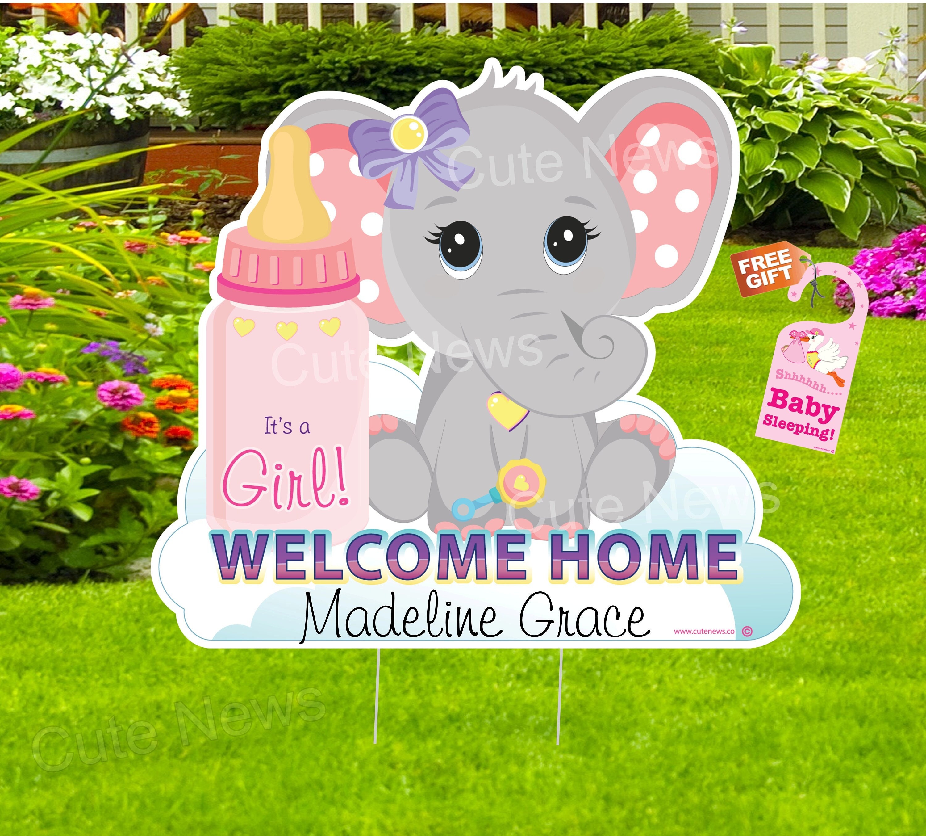Welcome Home New Baby Elephant Yard Sign, Custom Name Its a Girl, Boy ...