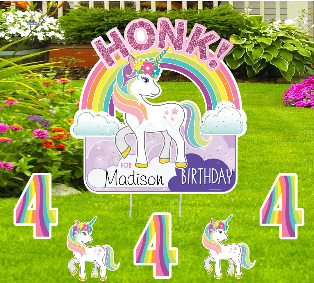 Personalized Unicorn Birthday Yard Sign: Rainbow Party Lawn Decor ...