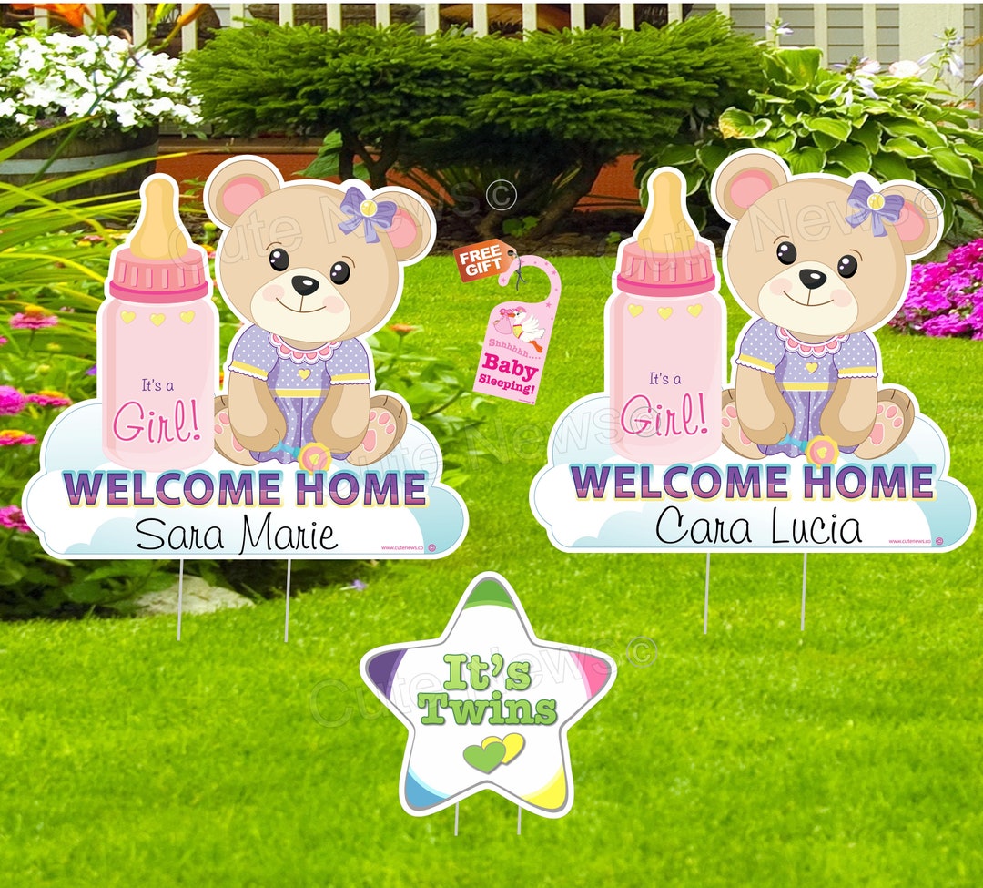 Baby Twins Announcement Welcome Home Twin Newborn Yard Signs, Girls ...