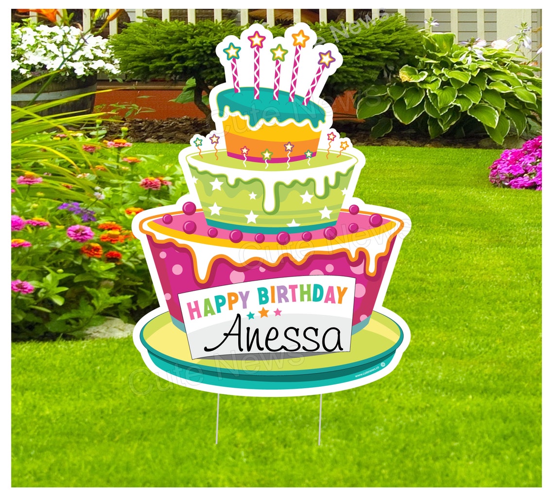 Happy Birthday Dad Cake Yard Sign Personalized Name Lawn - Etsy
