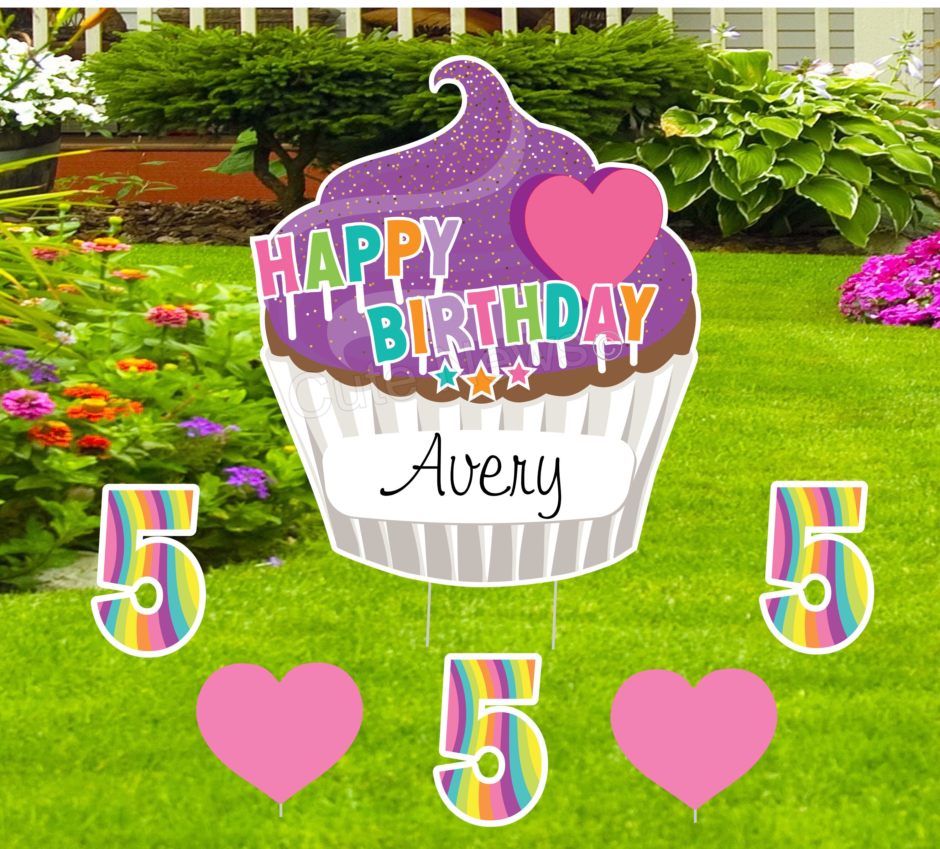 Happy Birthday Yard Decoration Cupcake Sign Kit with Custom | Etsy