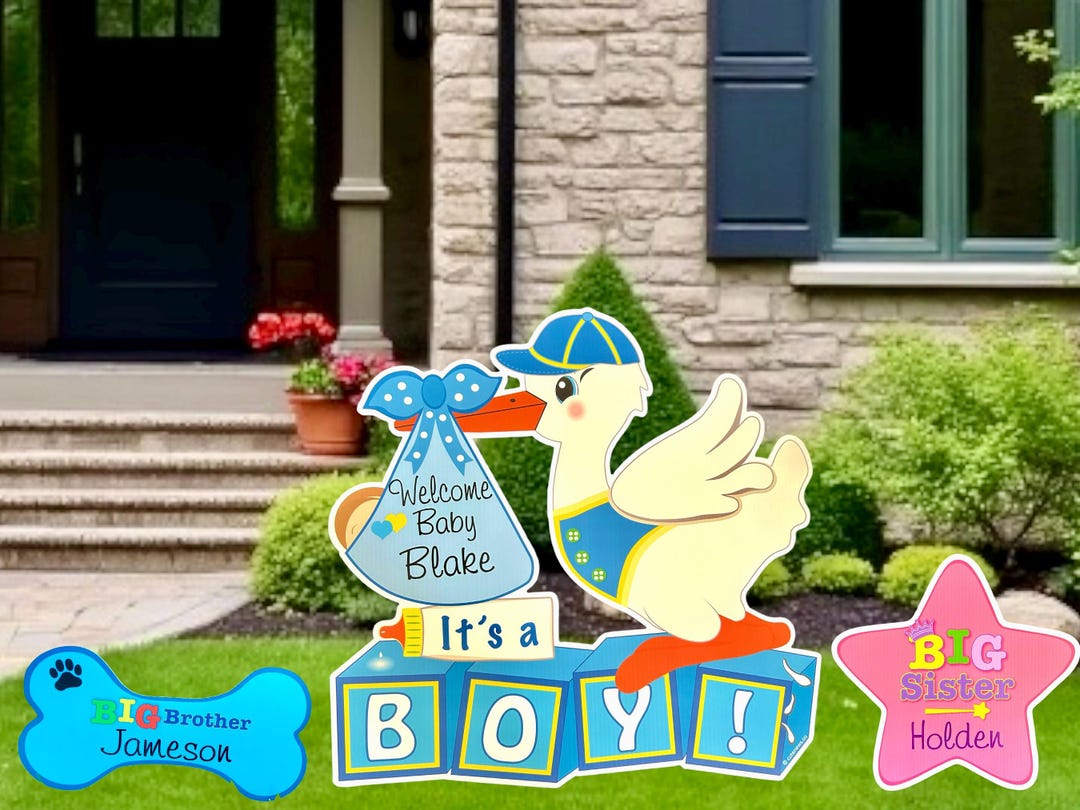 Newborn Announcement Lawn Sign, Baby Stork Yard Sign, Its a Girl, Boy ...