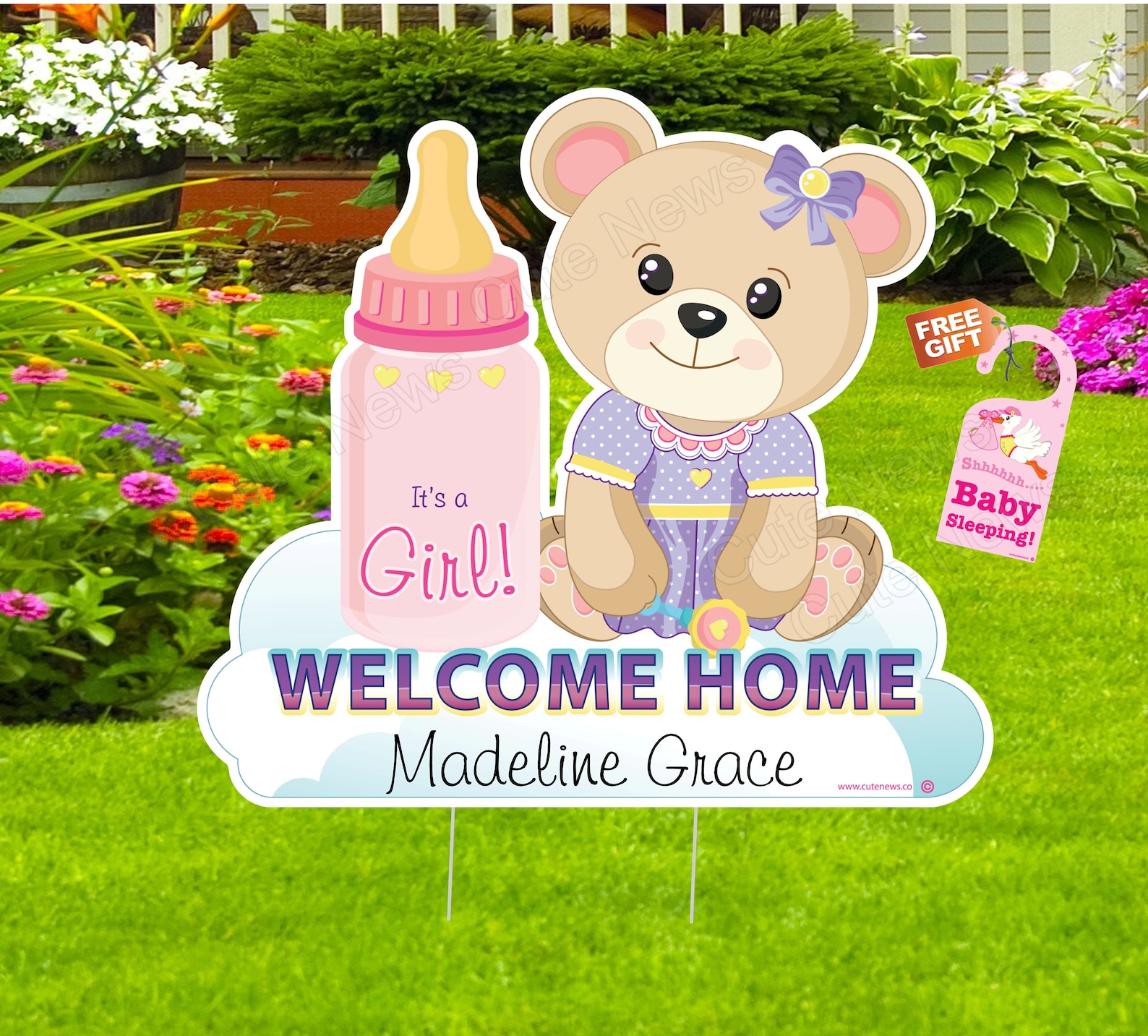 Welcome Home New Baby Teddy Bear Yard Sign, Custom Name Its a Boy ...