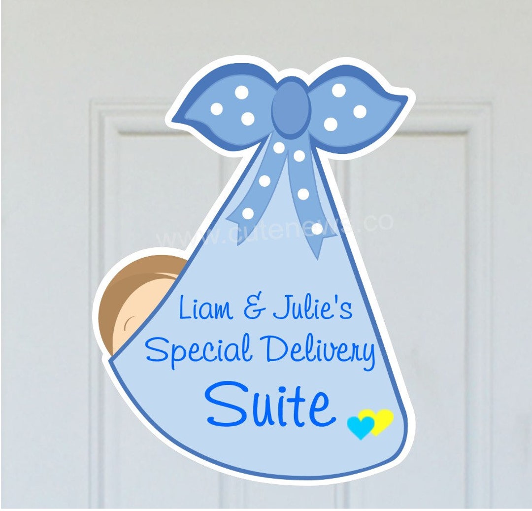 Hospital Nursery Suite Stork Sign Door Hanger, Personalized Newborn ...