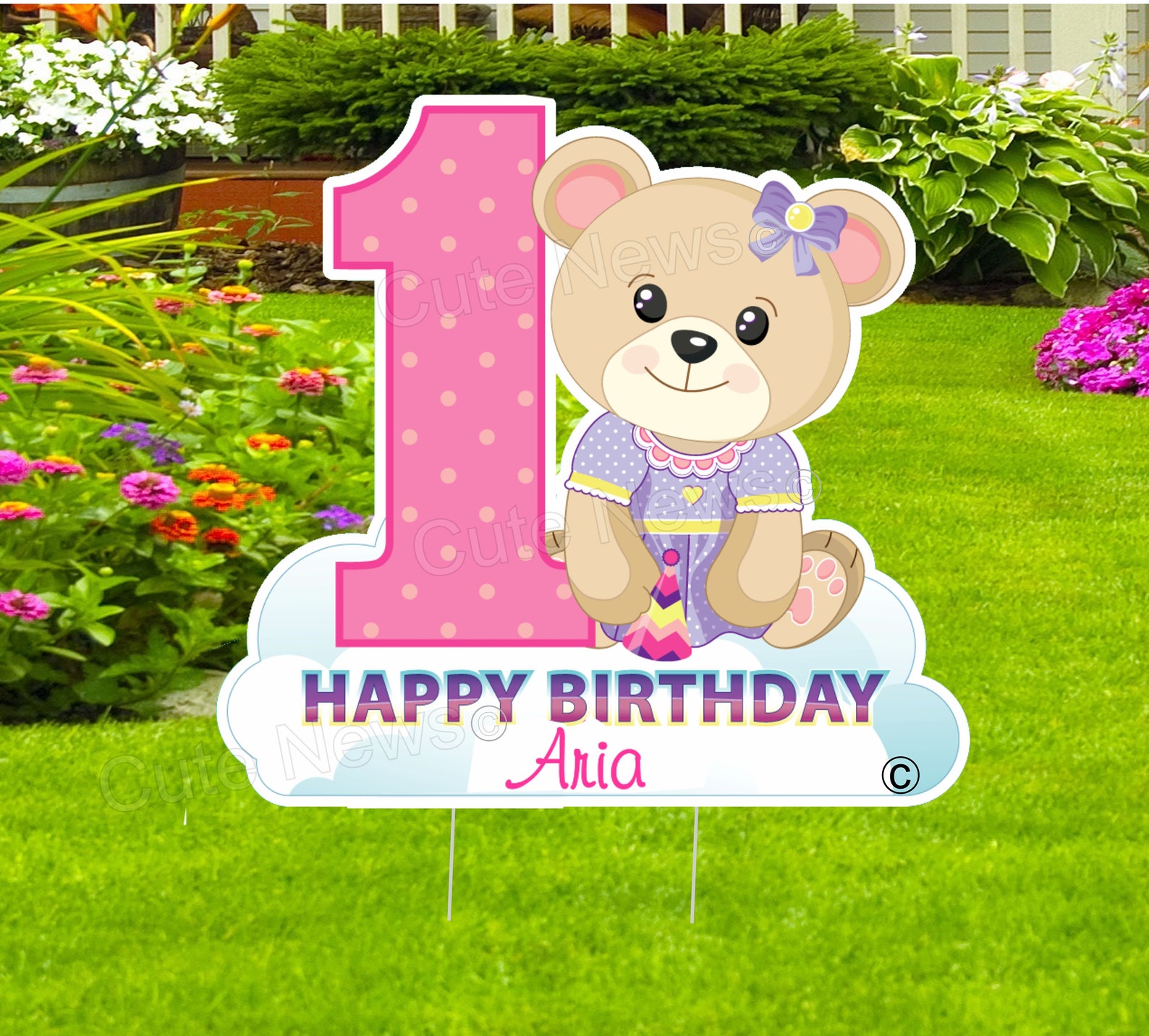 Happy 1st Birthday Boy Sign Custom Name Teddy Bear Decoration - Etsy