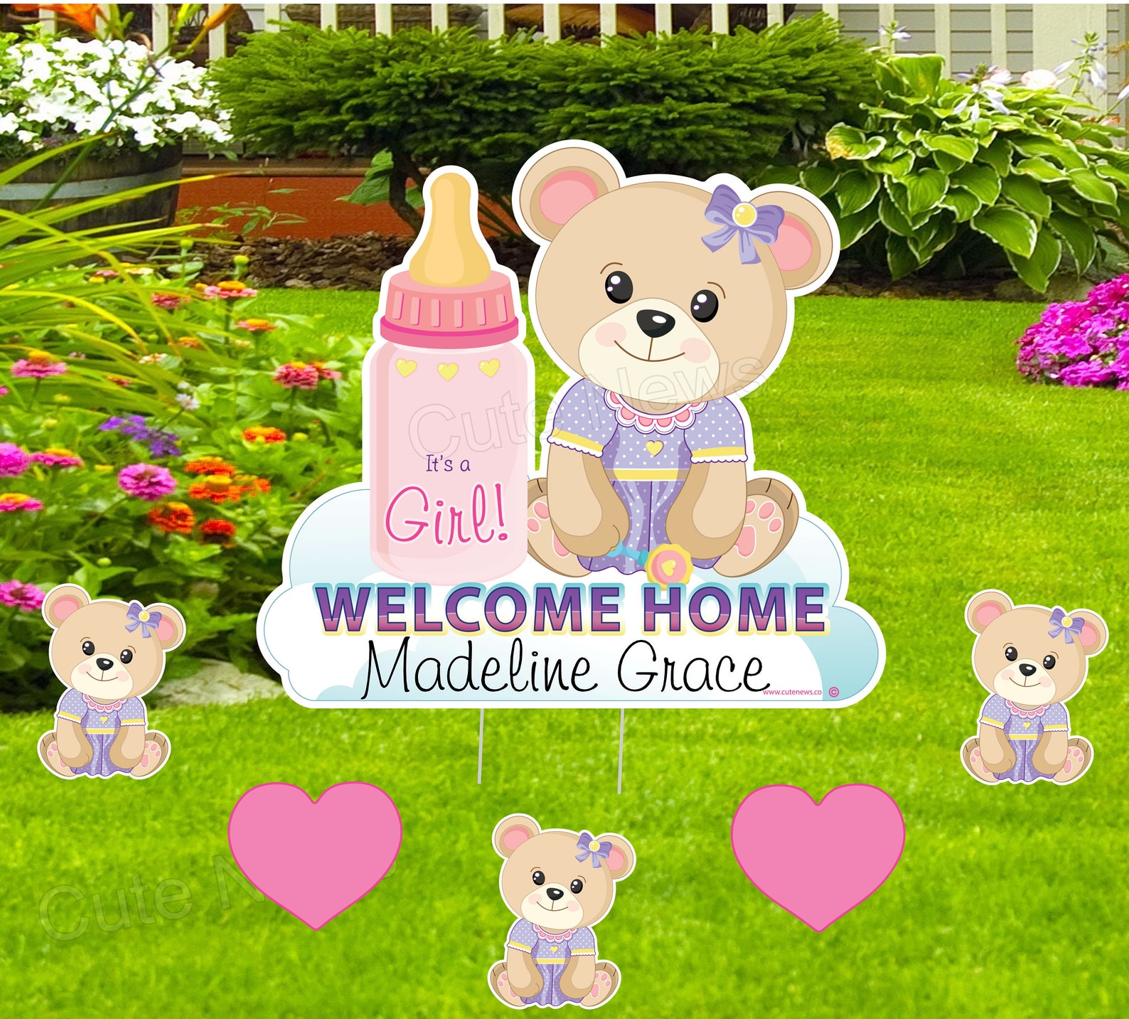 Welcome Home Baby Boy Teddy Bear Yard Sign Kit, Newborn Lawn ...