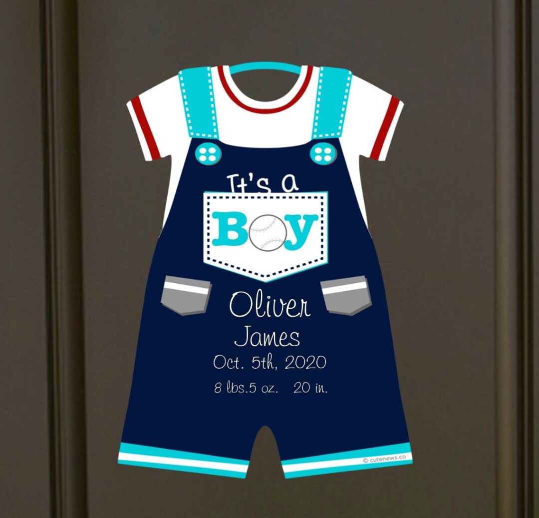 Baby Stats Sign Welcome Home Baby Boy Door Sign Overall Hospital Door ...