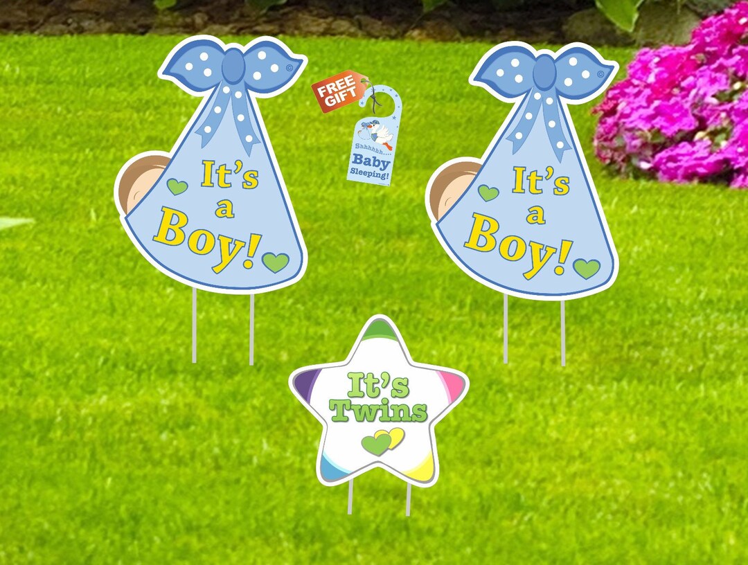 Twin Baby Announcement Yard Signs: Stork Decoration - Welcome Home ...