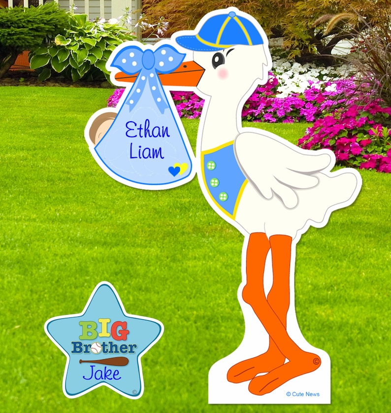 New Baby Boy Yard Stork Sign Kit Custom Newborn Gifts Lawn | Etsy