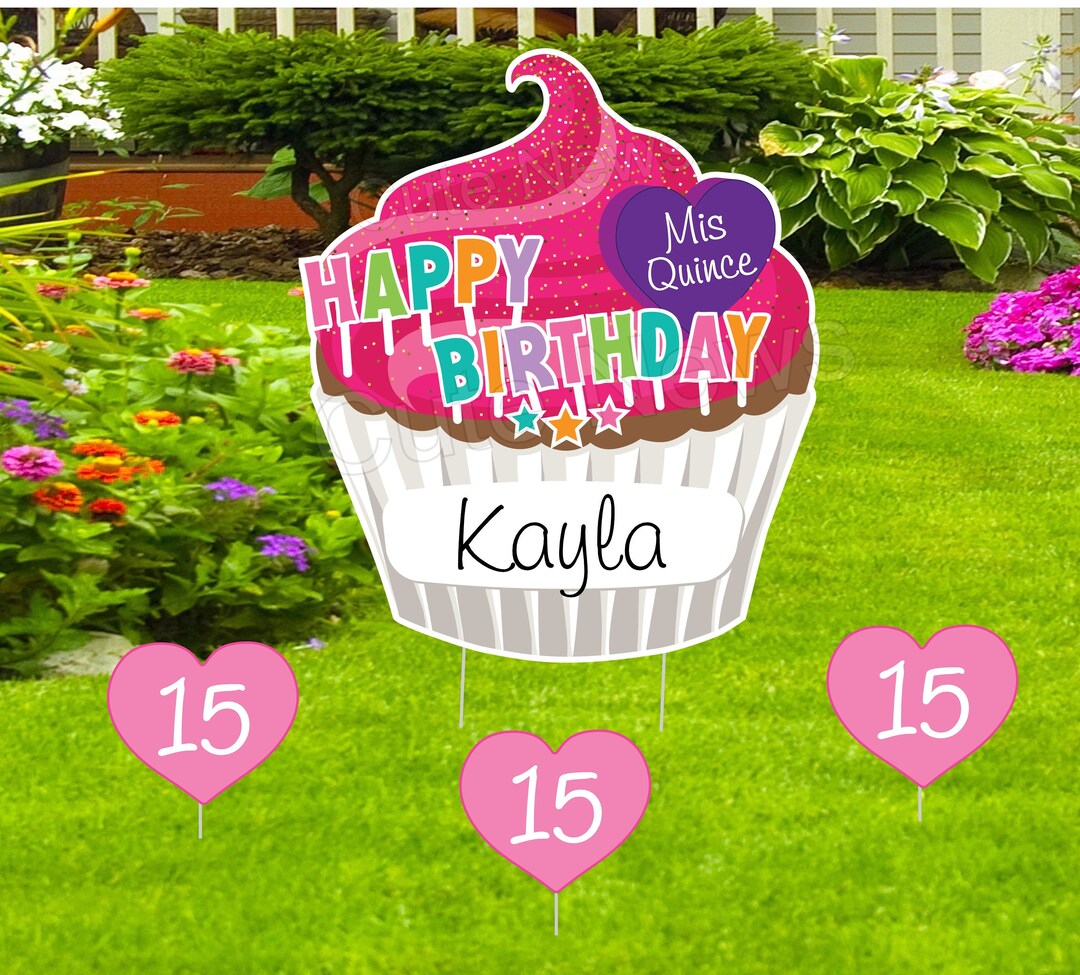 Happy 15th Birthday Cupcake Yard Sign Decor, Mis Quince Años Lawn ...