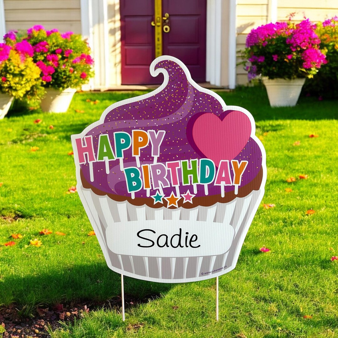 Happy Birthday Cupcake Yard Sign, Indoor/outdoor Party Decoration ...