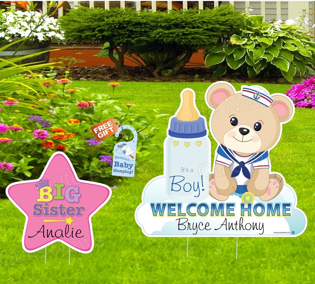 Personalized Teddy Bear Yard Sign - Welcome Home Newborn Boy, Girl ...