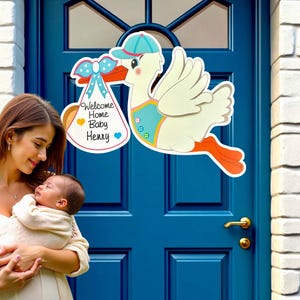Welcome Home Baby Door Sign, Hospital Door Hanger, Stork Decoration ...