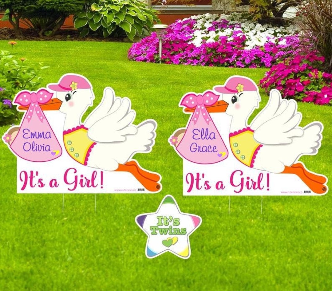 Welcome Twin Baby Yard Sign Decorations, Personalized It's a Girl and ...