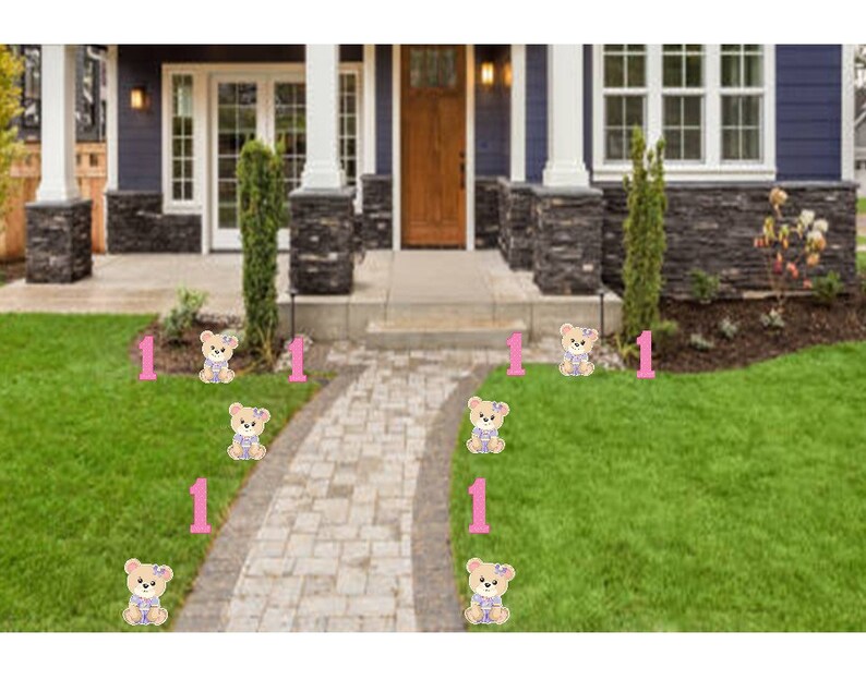 Teddy Bear Happy 1st Birthday Yard Sign Banner: Outdoor Lawn Decoration ...
