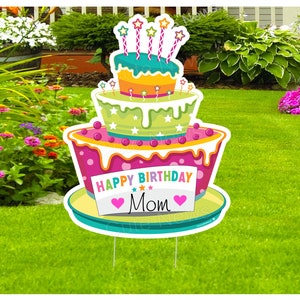 Happy Birthday Dad Cake Yard Sign Personalized Name Lawn - Etsy