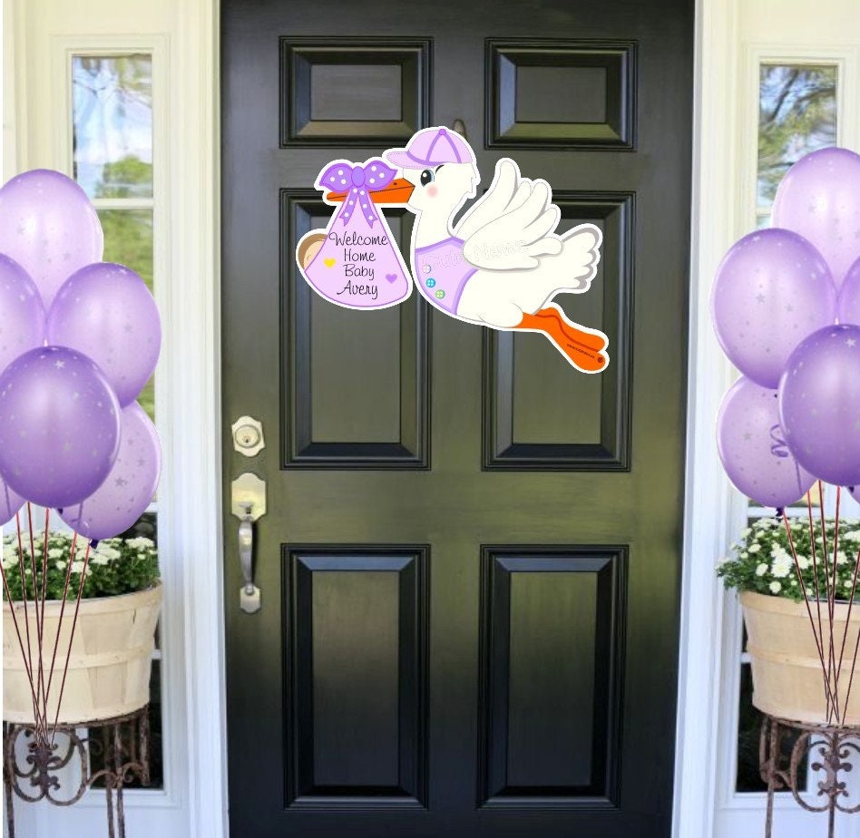 Welcome Home Baby Door Sign Hospital Door Hanger Stork - Etsy