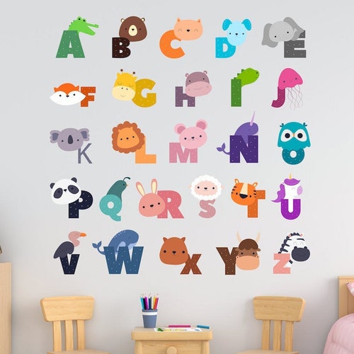 ABC Animal Alphabet Wall Sticker Educational Color Letter Wall | Etsy