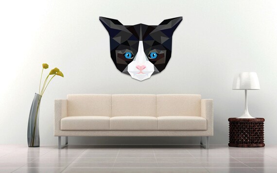 Cat Black Wall Decal Sticker Modern Geometric Low Poly Spirit | Etsy