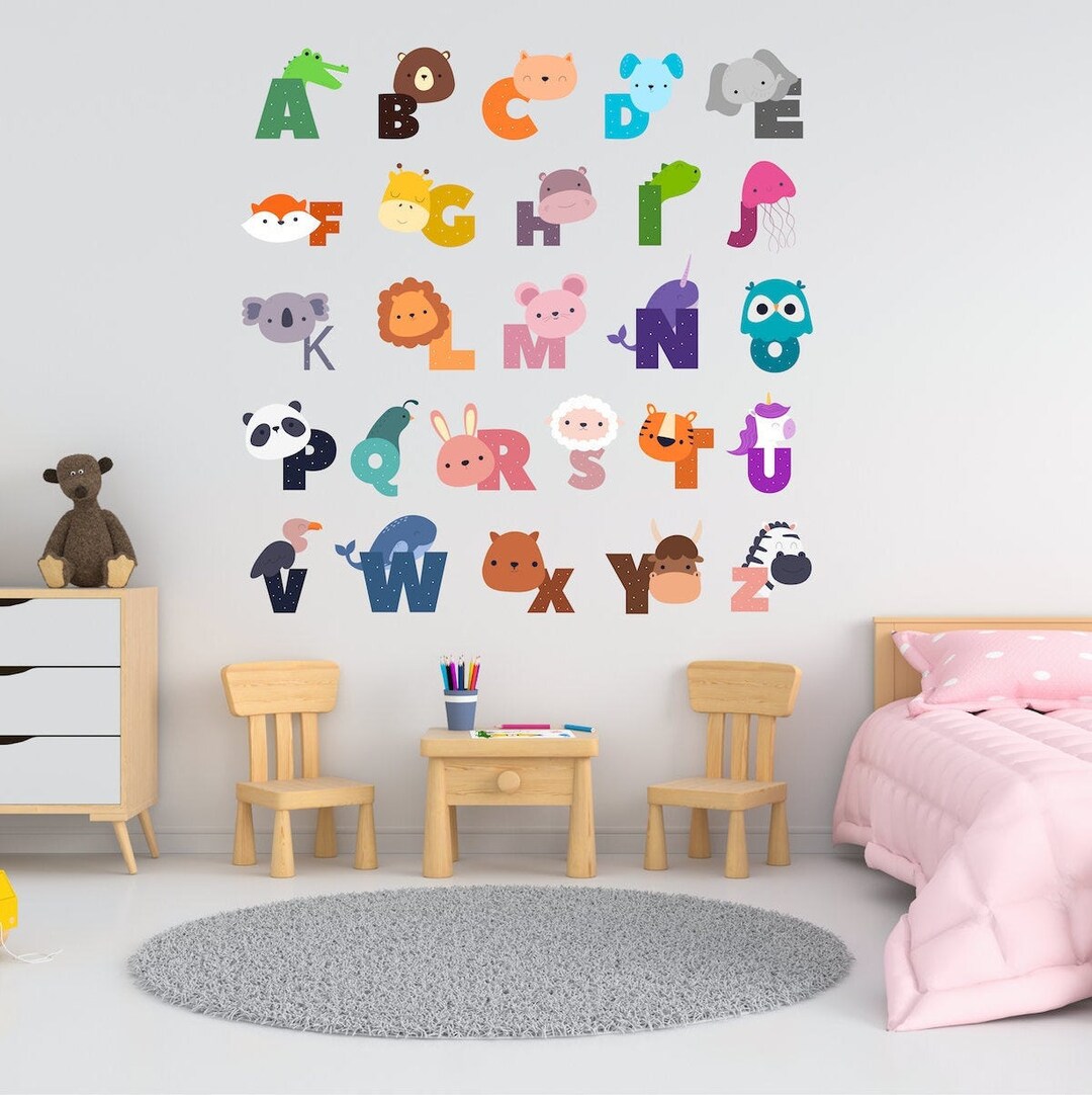 ABC Animal Alphabet Wall Sticker Educational Color Letter Wall Decal ...