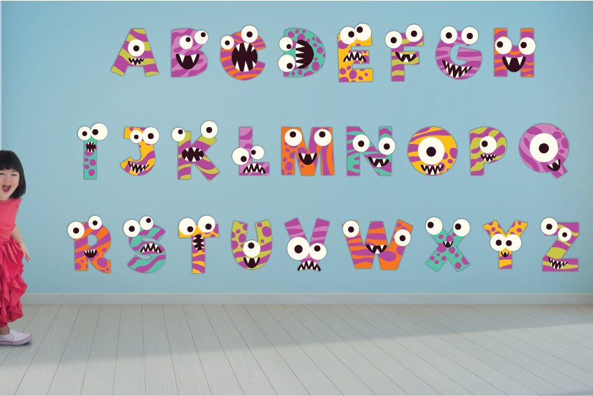 Alphabet ABC Monsters Sticker Kid Educational Color Learning Wall Decal ...