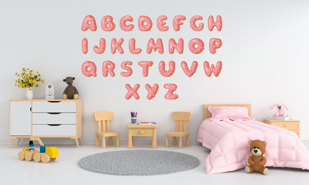 Donut alphabet Sticker Kid Educational ABC Wall Decal Colorful Learning ...