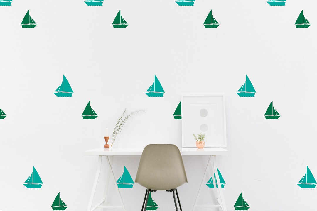 Sailboat Wall Decal Pattern Sailing Boat Ship Sticker Kids Room Sea ...