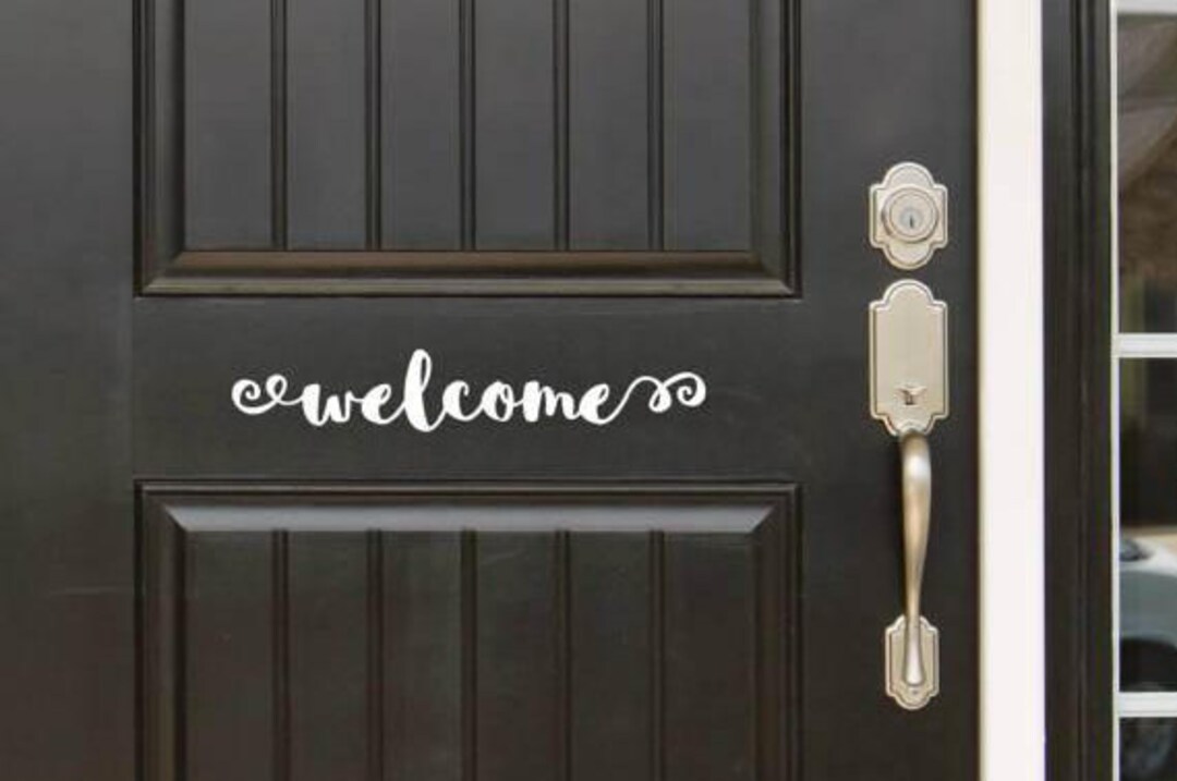Welcome Decal Door Sign Cute Welcome Front Door Entryway or Wall Vinyl ...