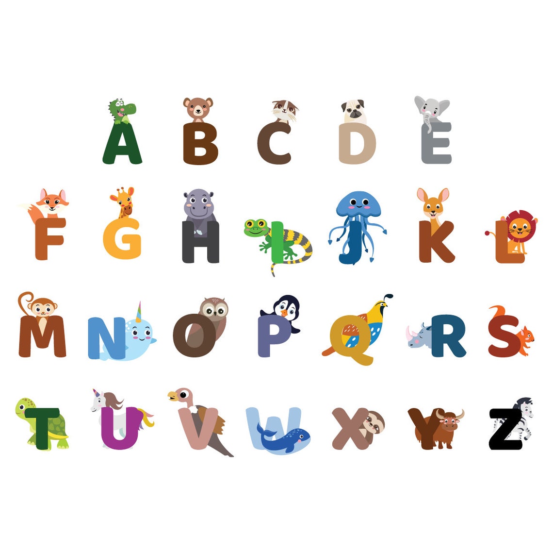 Wall Animal Alphabet Sticker Kids Educational Colorful Wall - Etsy