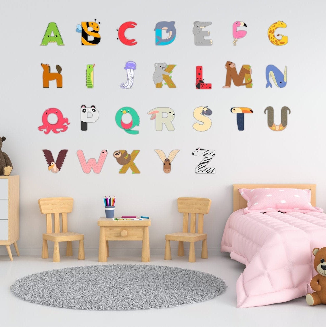 Alphabet Animals Sticker ABC Educational Kid Room Wall Decal | Etsy