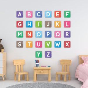 Building Blocks Alphabet Sticker Kid Room Wall ABC Educational Colorful ...