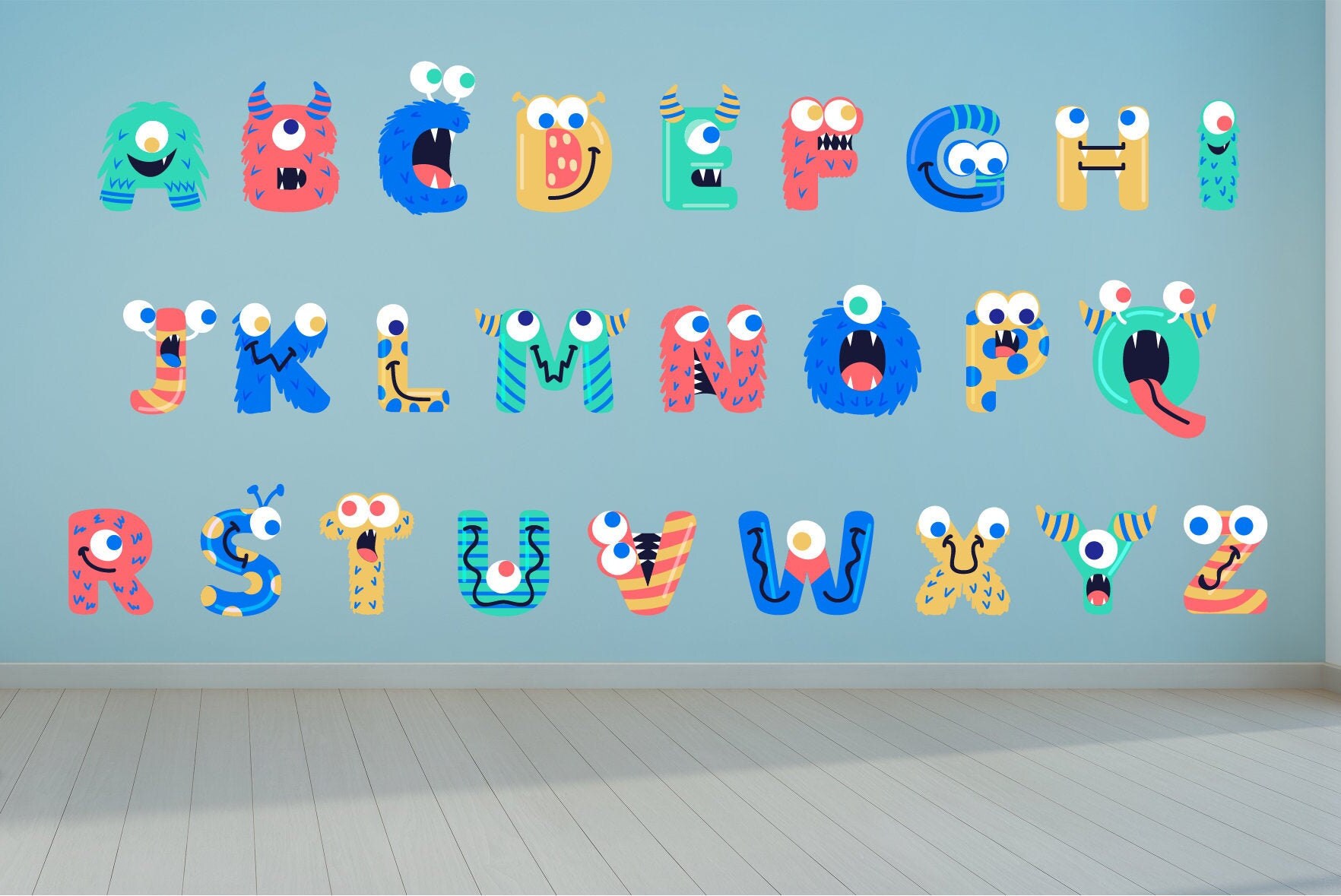 Monsters Alphabet Sticker Kid Educational ABC Wall Decal | Etsy