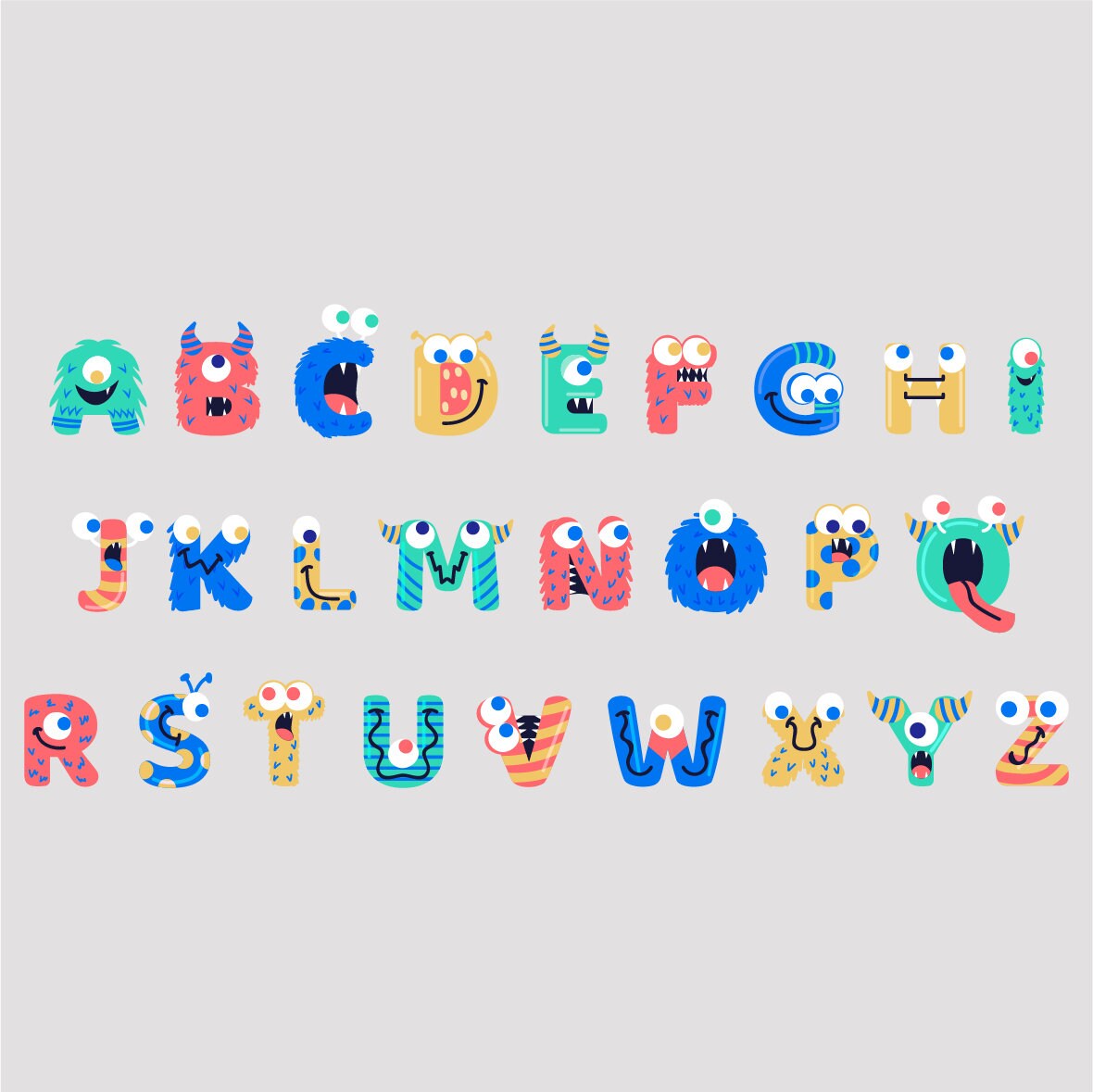 Monsters Alphabet Sticker Kid Educational ABC Wall Decal | Etsy
