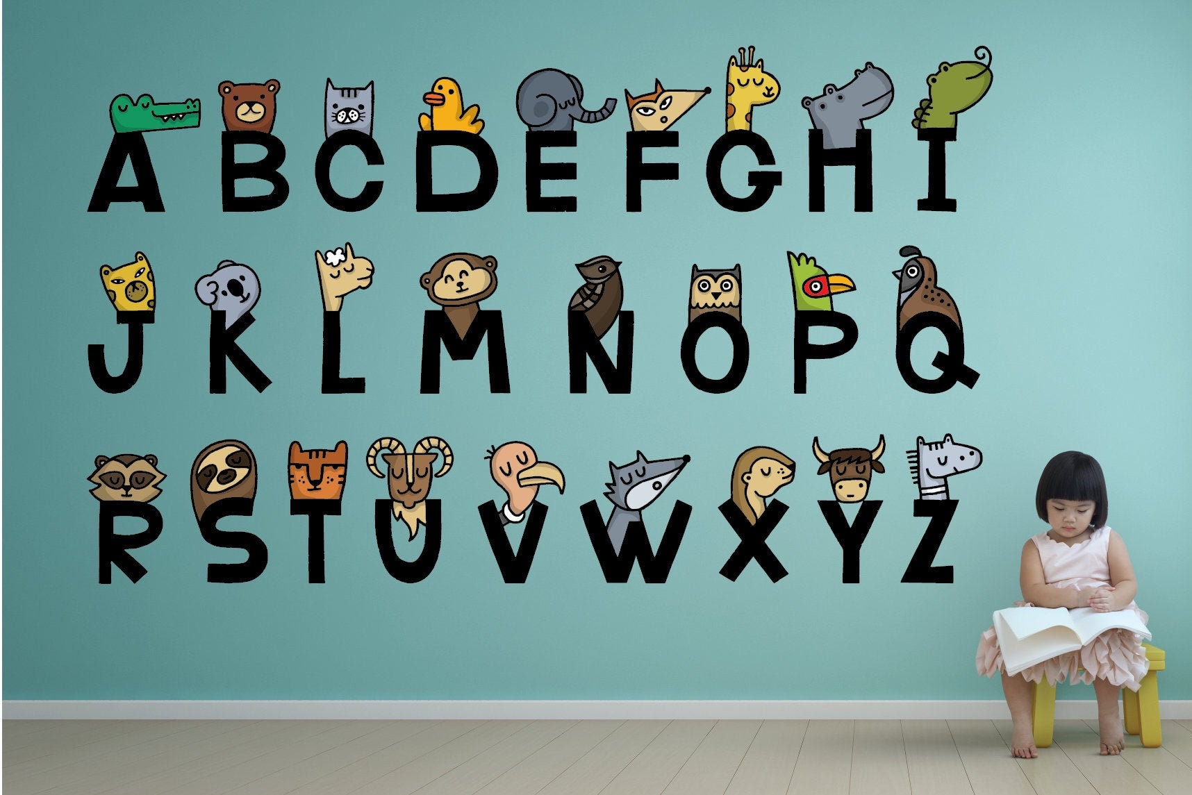 Kids Alphabet Animals 26 Individual Wall Decal Colorful Wall | Etsy