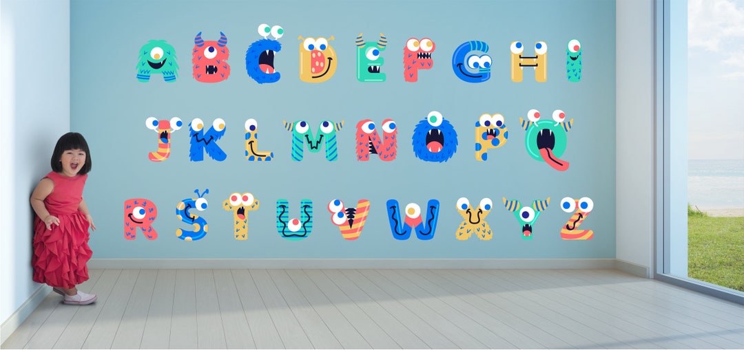 Monsters Alphabet Sticker Kid Educational ABC Wall Decal Colorful ...