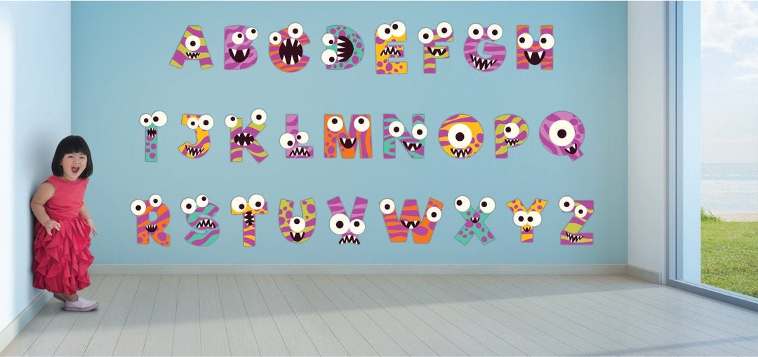 Alphabet ABC Monsters Sticker Kid Educational Color Learning Wall Decal ...